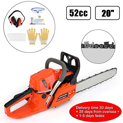 Frezon Gas Chainsaw 20 Inch, Chain Saws for Trees Gas Powered, 52cc 2 Cycle Gasoline Chain Saw for Trees Wood Garden Ranch Forest Cutting