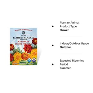 The Old Farmer's Almanac Marigold Seeds (Petite Mixture) - Approx 200 Flower Seeds - Premium Non-GMO, Open Pollinated, USA Origin