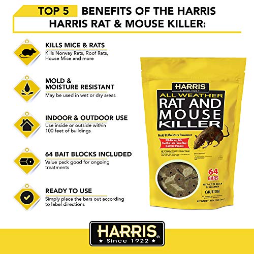 Harris Rat & Mouse Killer, 64 Pack Bait Bars