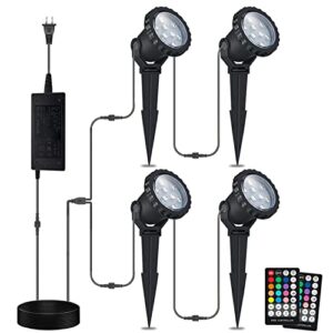 covoart landscape lighting, low voltage landscape lights with transformer & remote, 16w 1200lm 12v color changing outdoor lights for yard house garden tree ip66 waterproof 4 pack spotlights