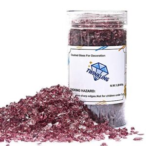 twinkling high luster fire glass gravel stone glitter,broken glass,fire gems chips,crushed glass for fire pit crafts resin art aquarium garden decoration,3-6mm,1-pound jar (grape)