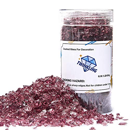 TWINKLING High Luster Fire Glass Gravel Stone Glitter,Broken Glass,Fire Gems Chips,Crushed Glass for Fire Pit Crafts Resin Art Aquarium Garden Decoration,3-6mm,1-Pound Jar (Grape)