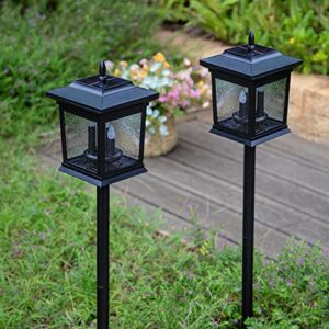 Beautyard Outdoor Solar Lanterns Decorations Candles Lanterns Flickering Hanging Lanterns Lights Garden Decor Patio, Lawn, Pathway, Wall Birthday Gifts Women Gifts (2Pack, Black)