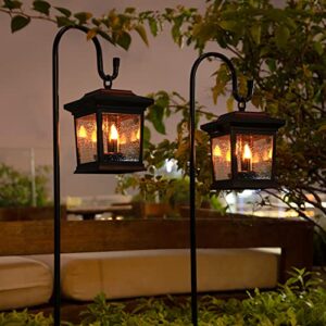 Beautyard Outdoor Solar Lanterns Decorations Candles Lanterns Flickering Hanging Lanterns Lights Garden Decor Patio, Lawn, Pathway, Wall Birthday Gifts Women Gifts (2Pack, Black)