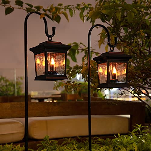 Beautyard Outdoor Solar Lanterns Decorations Candles Lanterns Flickering Hanging Lanterns Lights Garden Decor Patio, Lawn, Pathway, Wall Birthday Gifts Women Gifts (2Pack, Black)