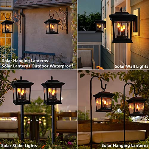 Beautyard Outdoor Solar Lanterns Decorations Candles Lanterns Flickering Hanging Lanterns Lights Garden Decor Patio, Lawn, Pathway, Wall Birthday Gifts Women Gifts (2Pack, Black)