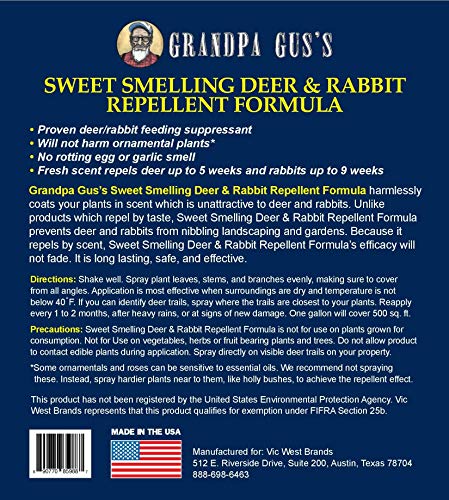 Grandpa Gus's Deer & Rabbit Repellent Ready-to-Use Spray, Protects Garden & Yard, Sweet Smelling Formula with Natural Essential Oils, Weather-Resistant Stink-Free Long-Lasting Scent (32oz)