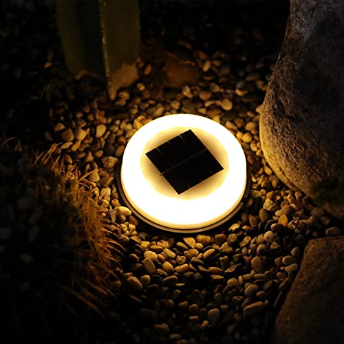 Solar Ground Lights - Outdoor Disk Lights Garden Decor, 14 LED Warm White Waterproof In-Ground Lights, for Landscape Lighting for Patio Pathway Lawn Yard Deck Driveway Walkway (Warm White, 1 Pack)