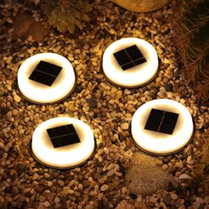 Solar Ground Lights - Outdoor Disk Lights Garden Decor, 14 LED Warm White Waterproof In-Ground Lights, for Landscape Lighting for Patio Pathway Lawn Yard Deck Driveway Walkway (Warm White, 1 Pack)