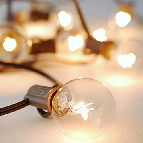 SUNSGNE 25Ft Globe String Lights G40 Outdoor Patio String Lights with 27 Clear G40 Bulbs, Natural Warm Bulb Hanging Umbrella Lights for Backyard Patio Garden Party Cafe Indoor Outdoor Decor-Brown