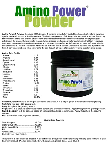 Amino Power Powder Nitrogen Fertilizer - Plant Based High Nitrogen Fertilizer for Plants - All Natural Nitrogen Source and chelating Agent - Suitable for Turf, Vegetables, Fruits & Berries