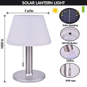 shumi Solar Table Lamp Outdoor Indoor - 3 Lighting Modes, Eye-Caring LED Waterproof Cordless Solar Desk Lamp with Pull Chain for Outside Patio Garden Bedroom Living Room(White Modern Decor)