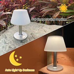 shumi Solar Table Lamp Outdoor Indoor - 3 Lighting Modes, Eye-Caring LED Waterproof Cordless Solar Desk Lamp with Pull Chain for Outside Patio Garden Bedroom Living Room(White Modern Decor)