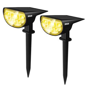 solar outdoor lights, jesled solar spot lights warm white ip67 waterproof, 2 modes(all night lighting) 2-in-1 solar powered landscape lights for yard flag garden pathway porch walkway [2 pcs]