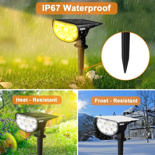 Solar Outdoor Lights, JESLED Solar Spot Lights Warm White IP67 Waterproof, 2 Modes(All Night Lighting) 2-in-1 Solar Powered Landscape Lights for Yard Flag Garden Pathway Porch Walkway [2 Pcs]