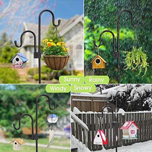 KETIEE Outdoor Shepards Hooks with 5 Prong Base, Heavy-Duty Metal Stand Pole Hanging String Lights,Multi-Function Double Shepherds Hook Garden Holder Lighting Stand for Backyard Patio Wedding