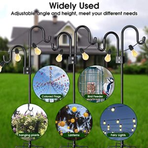 KETIEE Outdoor Shepards Hooks with 5 Prong Base, Heavy-Duty Metal Stand Pole Hanging String Lights,Multi-Function Double Shepherds Hook Garden Holder Lighting Stand for Backyard Patio Wedding