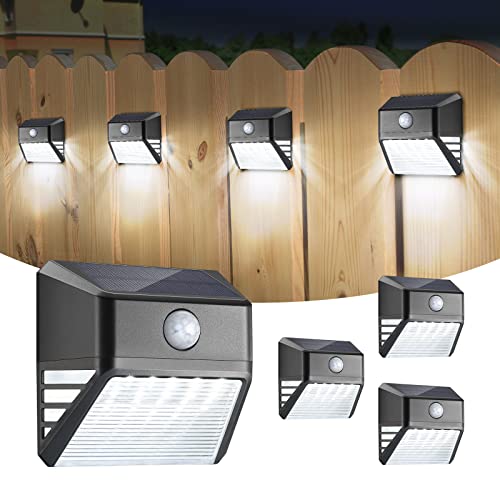 Linkind Solar Lights Outdoor Waterproof, Solar Deck Lights with Motion Sensor, LED Solar Powered Security Lights for Fence, Patio Deck, Stairs, Wall, Step, Garden and Walkway, Cold White, 4-Pack