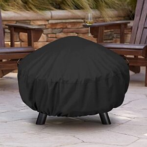 SunPatio Fire Pit Cover Round 32 inch, Heavy Duty Waterproof Fire Bowl Cover, Outdoor Patio Furniture Cover Side Table Cover with Adjustable Drawstring and Handles, UV & Rip & Fade Resistant, Black