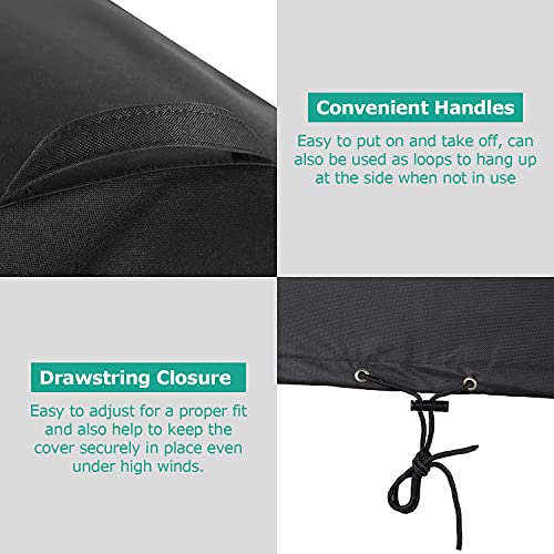 SunPatio Fire Pit Cover Round 32 inch, Heavy Duty Waterproof Fire Bowl Cover, Outdoor Patio Furniture Cover Side Table Cover with Adjustable Drawstring and Handles, UV & Rip & Fade Resistant, Black