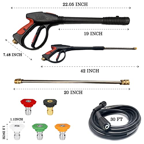 MECCTP 8-Part Pressure Washer Gun Replacement Kit, 30Ft Hose Wand Lance High Pressure Washer Gun Power Spray Gun 4000 psi with 5 Nozzle Tips for Daily and Professional Use