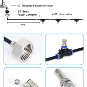 Tesmotor Misting System for Outside Patio, 59FT Misting Line + 21 Brass Nozzle Outdoor Misters for Cooling, Misting System for Patio Garden Lawn Pool Umbrella Trampoline