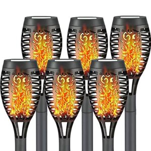 jumyshe solar outdoor lights,large solar torch lights with flickering flame, christmas waterproof landscape decoration led torch lights for garden/yard/pathway decorations-6 pack warm light