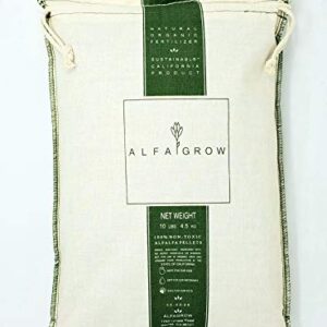 Alfagrow - 10 lbs Alfalfa Pellets, Natural Fertilizer, Soil Amendment, Mulch, High in Nitrogen, Canvas Drawstring Reusable Bag, Great for Roses