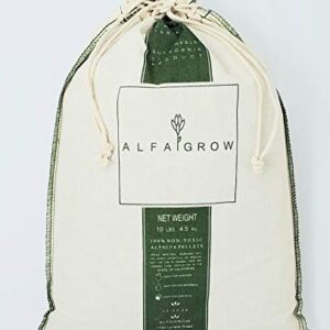 Alfagrow - 10 lbs Alfalfa Pellets, Natural Fertilizer, Soil Amendment, Mulch, High in Nitrogen, Canvas Drawstring Reusable Bag, Great for Roses