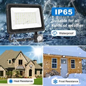 LHOTSE 2 Pack 50W LED Flood Light Outdoor,8000 lumens LED Work Light with Motion Sensor and Plug,IP65 Waterproof Outdoor Floodlights,6500K Daylight White Super Bright Security Light for Garden Patio