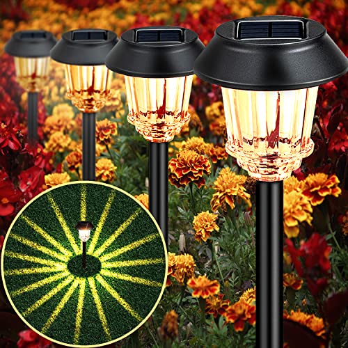 BEAU JARDIN 8 Pack Solar Landscape Lights Bright Pathway Outdoor Garden Stake Glass Stainless Steel Waterproof Auto On/Off White Solar Powered Decorative Lighting for Yard Patio Walkway Black BG319