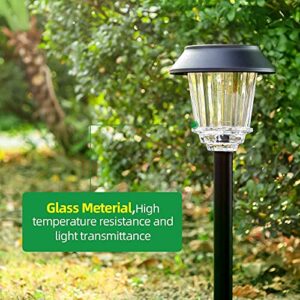 BEAU JARDIN 8 Pack Solar Landscape Lights Bright Pathway Outdoor Garden Stake Glass Stainless Steel Waterproof Auto On/Off White Solar Powered Decorative Lighting for Yard Patio Walkway Black BG319