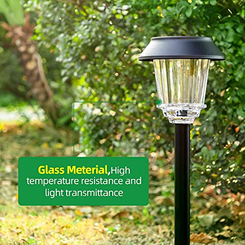 BEAU JARDIN 8 Pack Solar Landscape Lights Bright Pathway Outdoor Garden Stake Glass Stainless Steel Waterproof Auto On/Off White Solar Powered Decorative Lighting for Yard Patio Walkway Black BG319