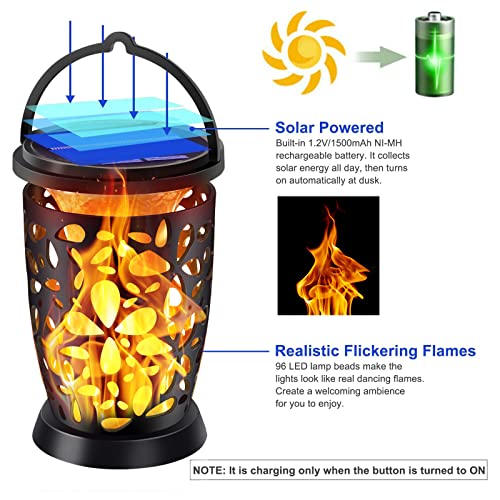 Ambaret Solar Lantern Dancing Outdoor Lights Garden Hanging Lantern, Flame Decorative Lighting ,Solar Powered Waterproof Flame Candle Mission Lights for Table,Outdoor, Party, Patio,Trees, 2 Pack