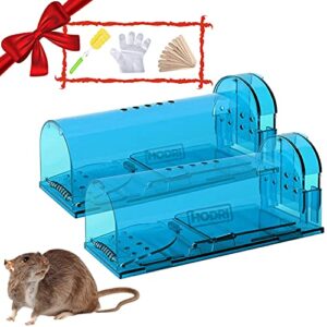 humane smart no kill mouse trap, cruelty free live catch and release, easy to set for small rodents such as mouse mice vole mole chipmunk, reusable for kitchen garden storage garage (blue – (2 pcs))