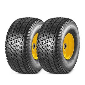 maxauto 2 pcs lawn mower tires 15×6.00-6 with wheel for riding mowers, 3″ offset hub long with 3/4″ bearings, pneumatic tire