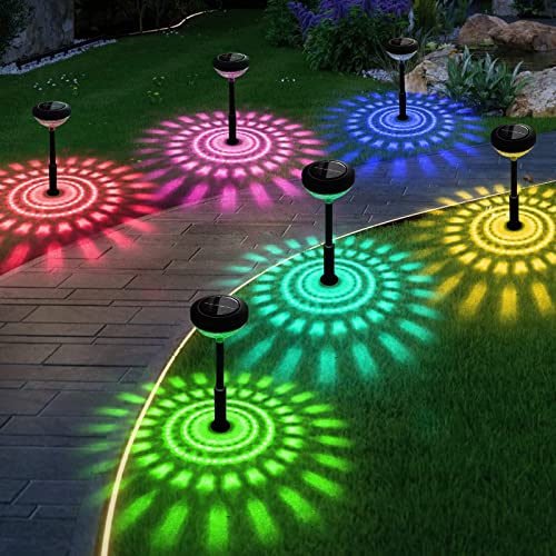 PAGVMIN Bright Solar Pathway Lights Outdoor 2 Pack, Color Changing + Warm White Solar Powered Automatic LED Lights, Waterproof Path Lights for Lawn Landscape Yard Walkway Garden, Light Up to 13 Hours