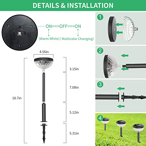 PAGVMIN Bright Solar Pathway Lights Outdoor 2 Pack, Color Changing + Warm White Solar Powered Automatic LED Lights, Waterproof Path Lights for Lawn Landscape Yard Walkway Garden, Light Up to 13 Hours