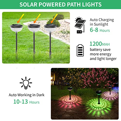 PAGVMIN Bright Solar Pathway Lights Outdoor 2 Pack, Color Changing + Warm White Solar Powered Automatic LED Lights, Waterproof Path Lights for Lawn Landscape Yard Walkway Garden, Light Up to 13 Hours