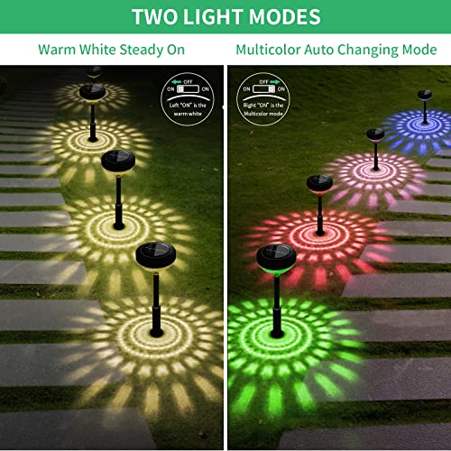 PAGVMIN Bright Solar Pathway Lights Outdoor 2 Pack, Color Changing + Warm White Solar Powered Automatic LED Lights, Waterproof Path Lights for Lawn Landscape Yard Walkway Garden, Light Up to 13 Hours