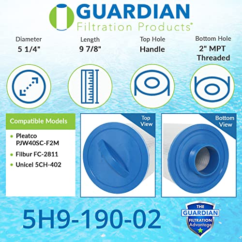 Guardian Filtration - 2 Pack SPA Filter Replacement for Unicel 5CH-402, Compatible for Pleatco PJW40SC-F2M,FC-2811. Made in The USA South Pacific, Sundance, DEL SOL Pool