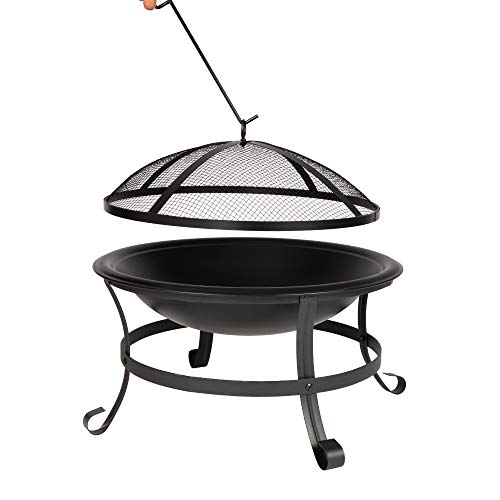 22” Fire Pit Portable Folding Steel Fire Bowl Wood Burning, BBQ Grill w/Mesh Spark Screen Cover Log Grate and Poker for Backyard, Camping, Picnic, Garden