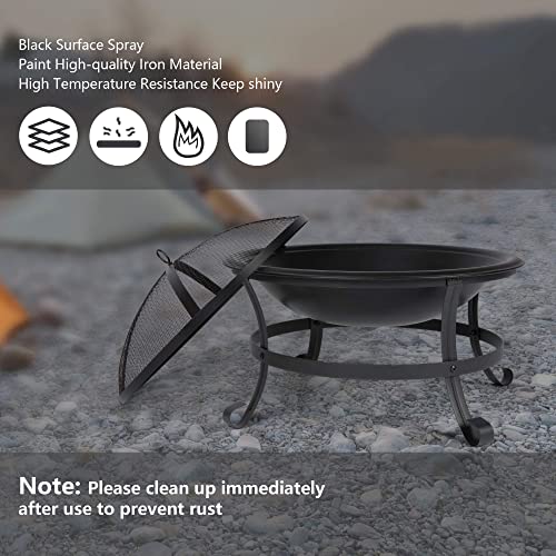 22” Fire Pit Portable Folding Steel Fire Bowl Wood Burning, BBQ Grill w/Mesh Spark Screen Cover Log Grate and Poker for Backyard, Camping, Picnic, Garden