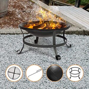 22” Fire Pit Portable Folding Steel Fire Bowl Wood Burning, BBQ Grill w/Mesh Spark Screen Cover Log Grate and Poker for Backyard, Camping, Picnic, Garden