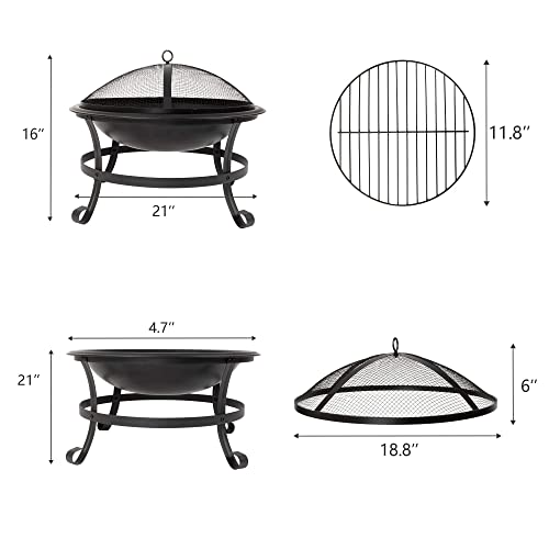 22” Fire Pit Portable Folding Steel Fire Bowl Wood Burning, BBQ Grill w/Mesh Spark Screen Cover Log Grate and Poker for Backyard, Camping, Picnic, Garden