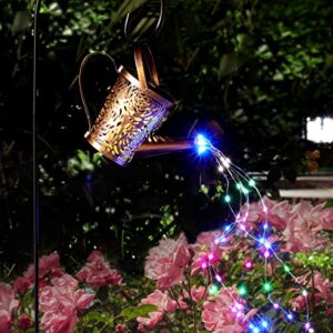 insoiis solar watering can with lights string, hanging solar waterfall lights, waterproof retro metal kettle lights, outdoor garden decor light for pathway lawn patio deck walkway courtyard