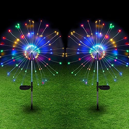 Nantala Solar Firework Lights, Outdoor Solar Garden Lights Waterproof,8 Lighting Modes 120 LED Twinkling and Steady, Suitable for Gardens, courtyards, Parties, Flowerbed (2 Pack, Colorful)