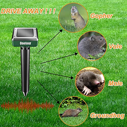 Pack of 4 Solar Mole Repellent Sonic Gopher Repellent Vole Chaser Mole Deterrent Sonic Spikes Rodent Repellent Ultrasonic Pest Control Outdoor Keep Moles Out of Yard Lawn