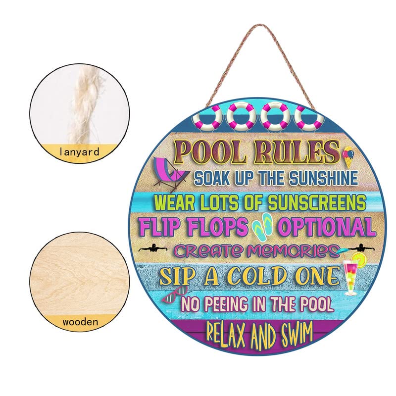 Summer Pool Decorations Outdoor Pool Rules Slogan Wood Garden Decor Round Pool Signs Summer Garden Wood Hanging Swim Or Float Wall Decor Enjoy The Sunshine Yard Plaque for Home Patio Pool Area 12 inch