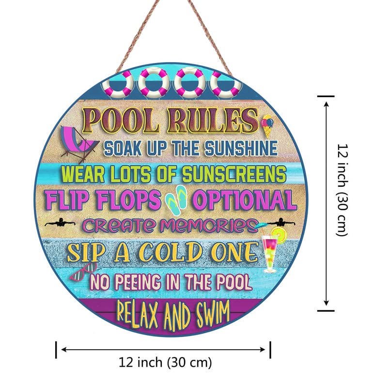 Summer Pool Decorations Outdoor Pool Rules Slogan Wood Garden Decor Round Pool Signs Summer Garden Wood Hanging Swim Or Float Wall Decor Enjoy The Sunshine Yard Plaque for Home Patio Pool Area 12 inch